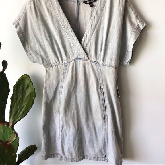 Express | Dresses | Nwt Express Chambray V Neck Mini Dress 4 | Poshmark